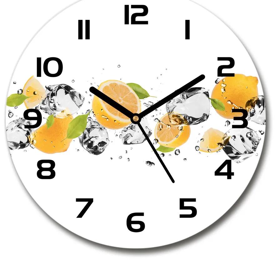 Wallmuralia Skleněné hodiny na stěnu Citron a voda fi 30 cm