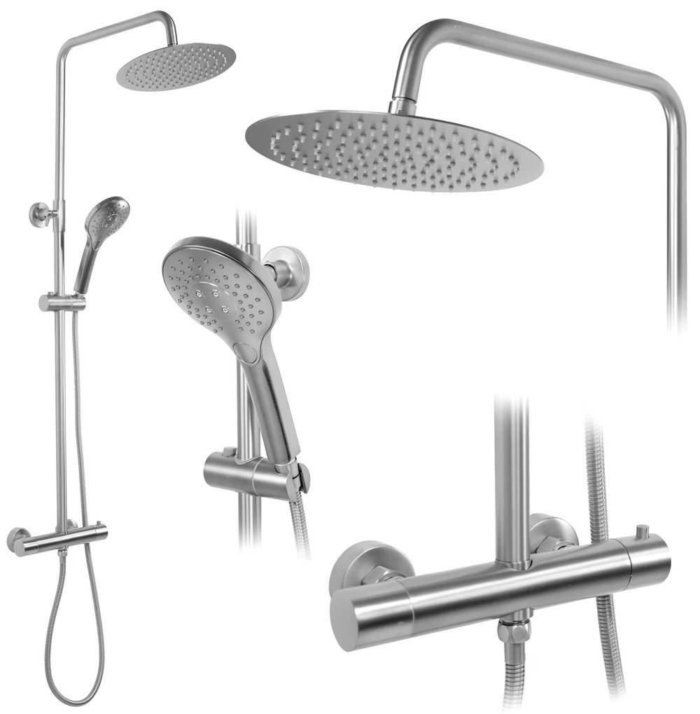 Rea Vincent, sprchový set s termostatickou baterií a dešťovou hlavicí 25cm, nikl matný, REA-P6603