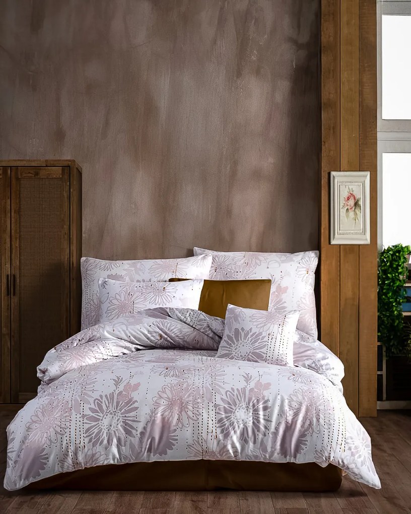 BedTex Povlečení SELONS LILA, růžovo-pudrový květinový vzor, bavlna hladká, 140x200cm + 70x90cm