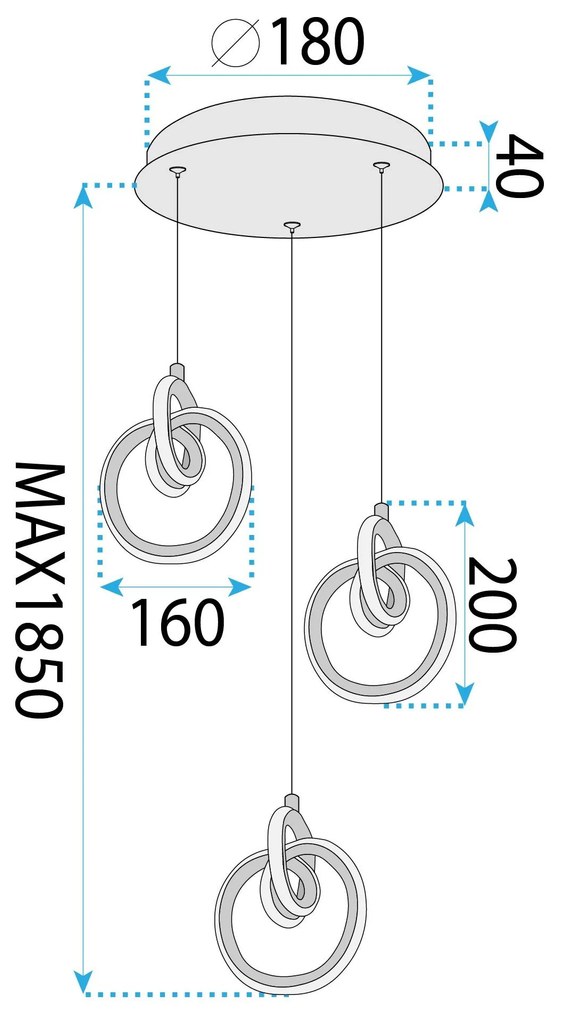 Toolight Toolight, LED závěsné osvětlení 33W, 3000K, 3500lm, LHJ093-3CP, zlatá lesklá, OSW-50066