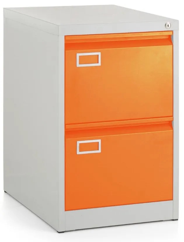Kovová kartotéka A4 - 2 zásuvky, 45,5 x 62 x 71,5 cm, cylindrický zámek, oranžová - ral 2004