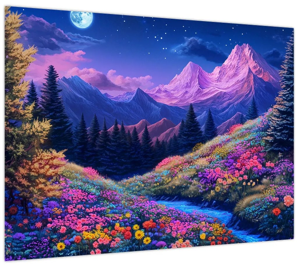 Obraz - Fialová krajina v úplňku (70x50 cm)