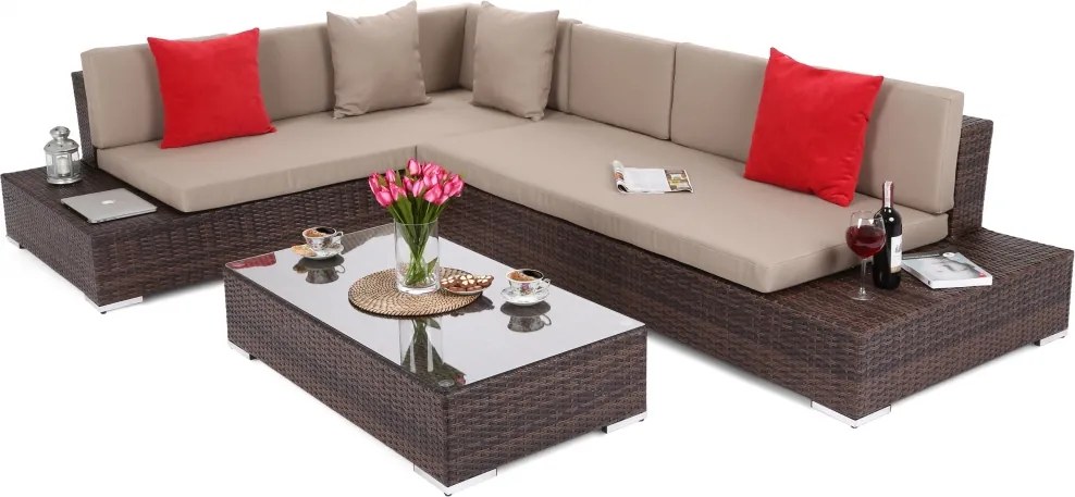 Home&Garden Rohová sedací souprava z technoratanu Panama Brown - levá