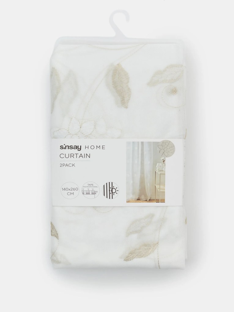 Sinsay - Sada záclon na pásce s vyšívanými lekníny 2 pack - bílá