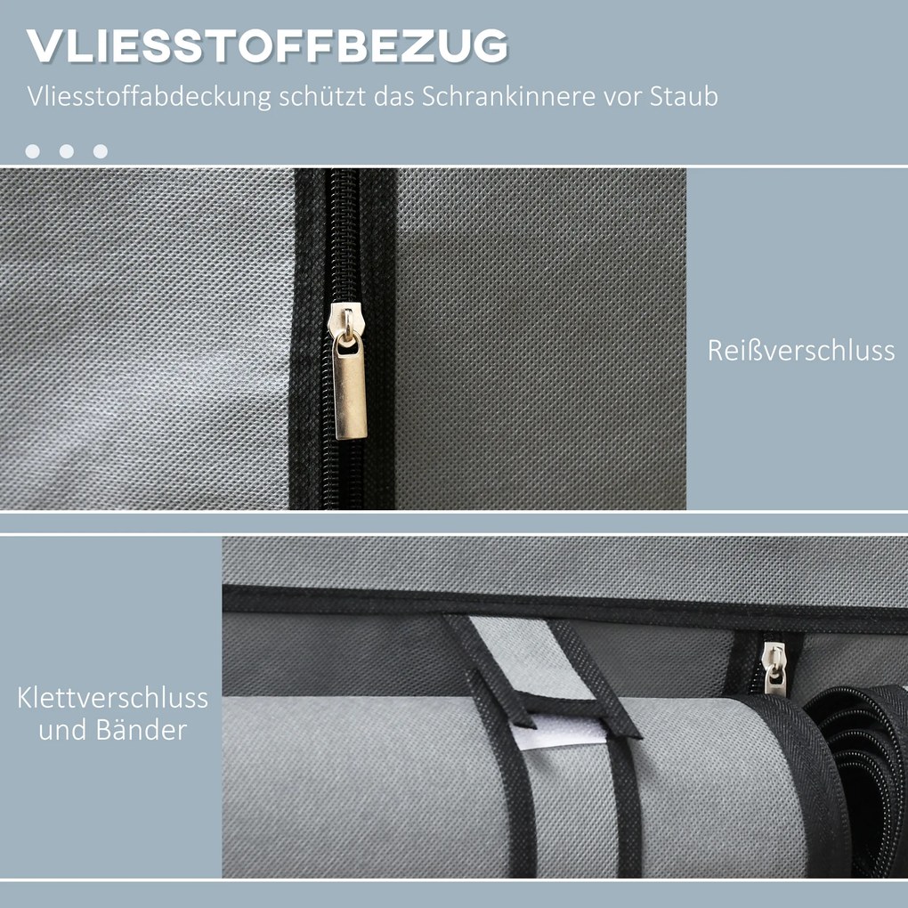 HOMCOM Šatní skříň Látková šatní skříň s tyčí na šaty a 4 přihrádkami, skládací na zip, netkaná textilie světle šedá pro pořádek v ložnici | Aosom.de