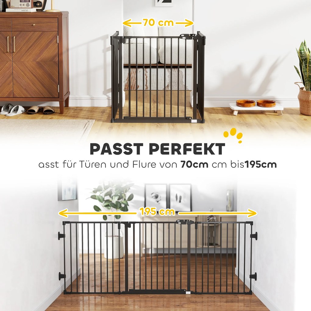 PawHut zábrana pro psy s automatickými dvířky Nastavitelná, skládací, 3 panely, 202,5x76cm| Aosom