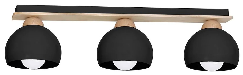 Stropní svítidlo Dama, 3x černé kovové stínítko, b/dřevo