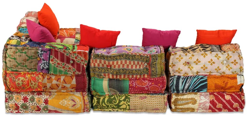 vidaXL Marketos 4místný modulární pouf patchwork textil