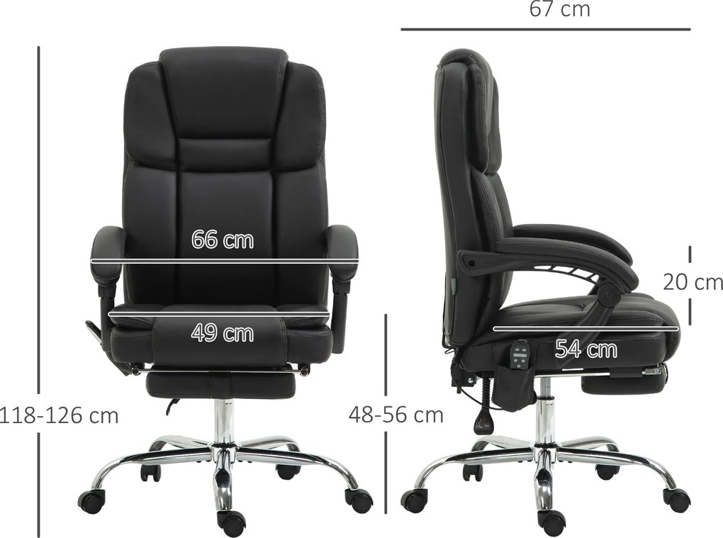 Kancelářská židle Vinsetto s vibrační masáží, ergonomická kancelářská židle s vyhříváním a funkcí polohování, výškově nastavitelná manažerská židle s…