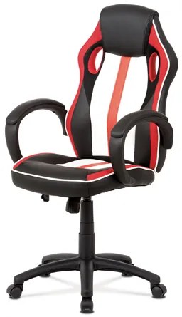 Kancelářská židle, červená-černá-bílá ekokůže+MESH, houpací mech, kříž plast černý