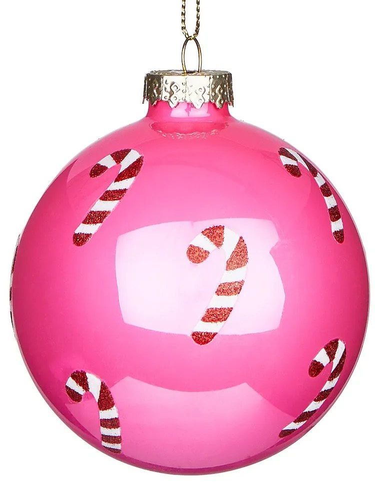HANG ON Skleněná ozdoba "Candy Cane" 8 cm - růžová