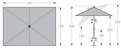 Doppler LIFE 250 x 200 cm - naklápěcí slunečník s klikou : Desén látky - 840