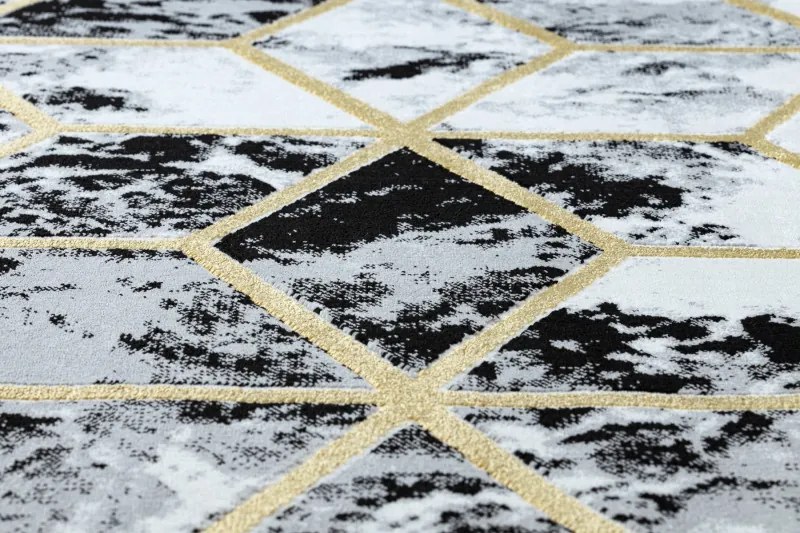 Dywany Łuszczów, Kusový koberec Gloss 409A 82 3D cubes black/gold/grey, 80x150, černobílá, kancelář