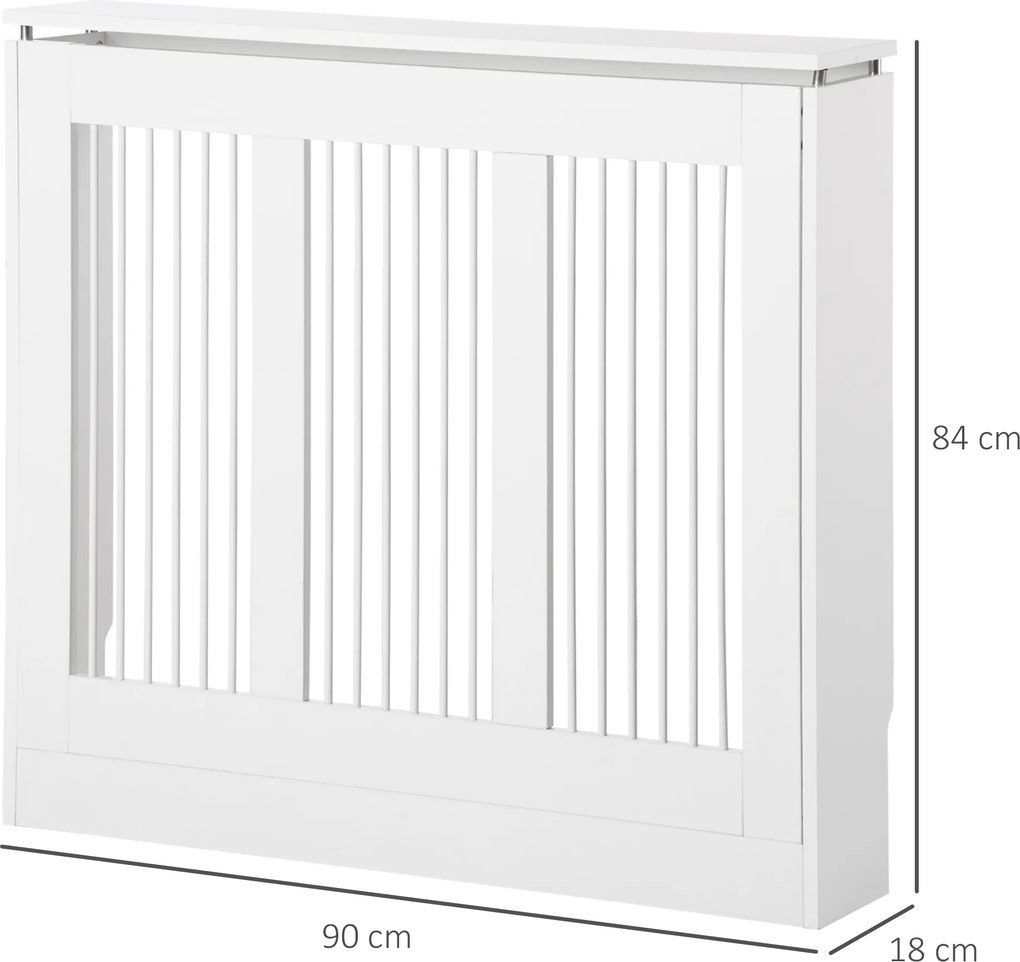 HOMCOM Bílý Kryt Radiátoru 90x18x84 cm MDF Moderní Design Vertikální Regál na Radiátor do Obývacího Pokoje a Ložnice
