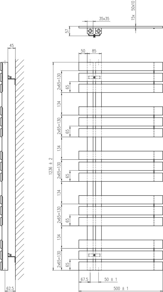 Sapho Silvana koupelnový radiátor 500 x 1236 mm středové bílá IR161