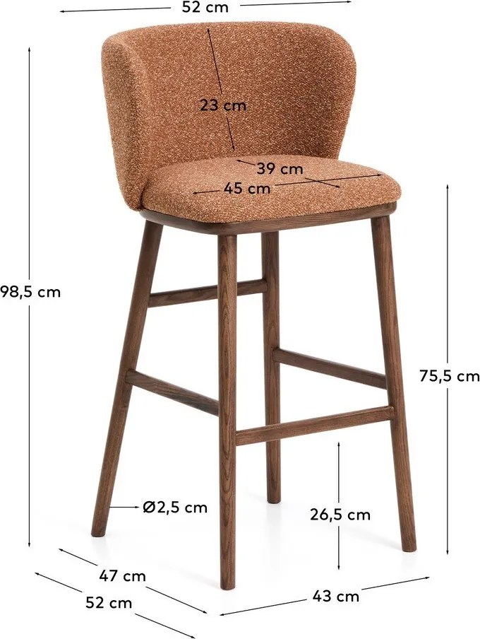 Čalouněná barová židle v terakotové barvě (výška sedáku 75 cm) Ciselia – Kave Home