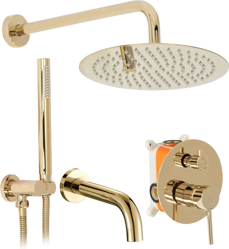 Rea Lungo - podomítkový vanový set se sprchou + box P6300 - komplet sada, zlatá, REA-P4125
