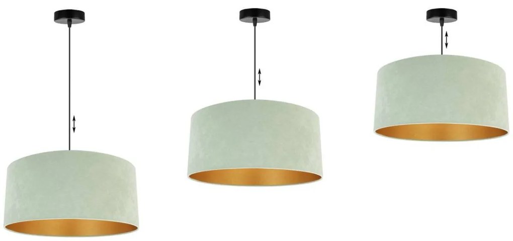 Závěsné svítidlo Mediolan, 1x pistáciové/zlaté textilní stínítko, (výběr ze 2 barev konstrukce), (fi 44cm)