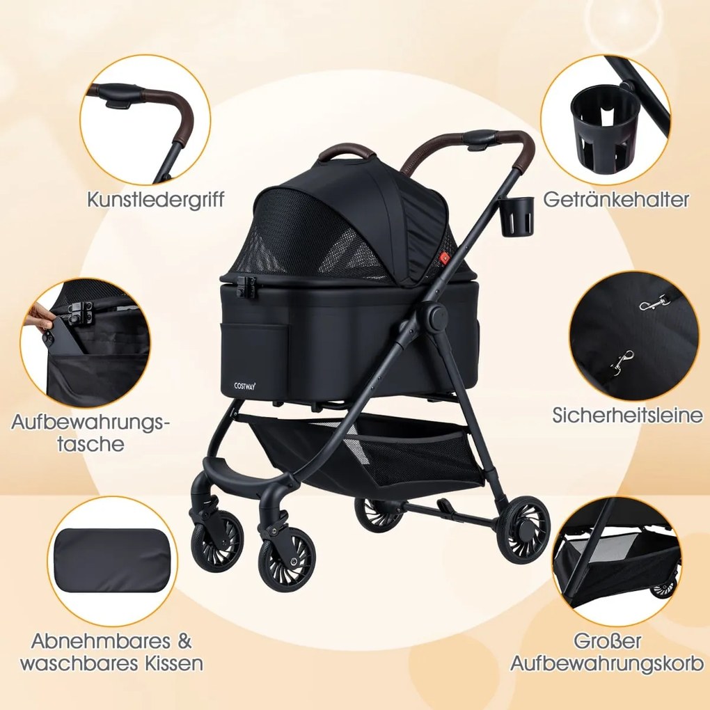 Costway 3 v 1 Pet Buggy s odnímatelným nosičem a nastavitelnou