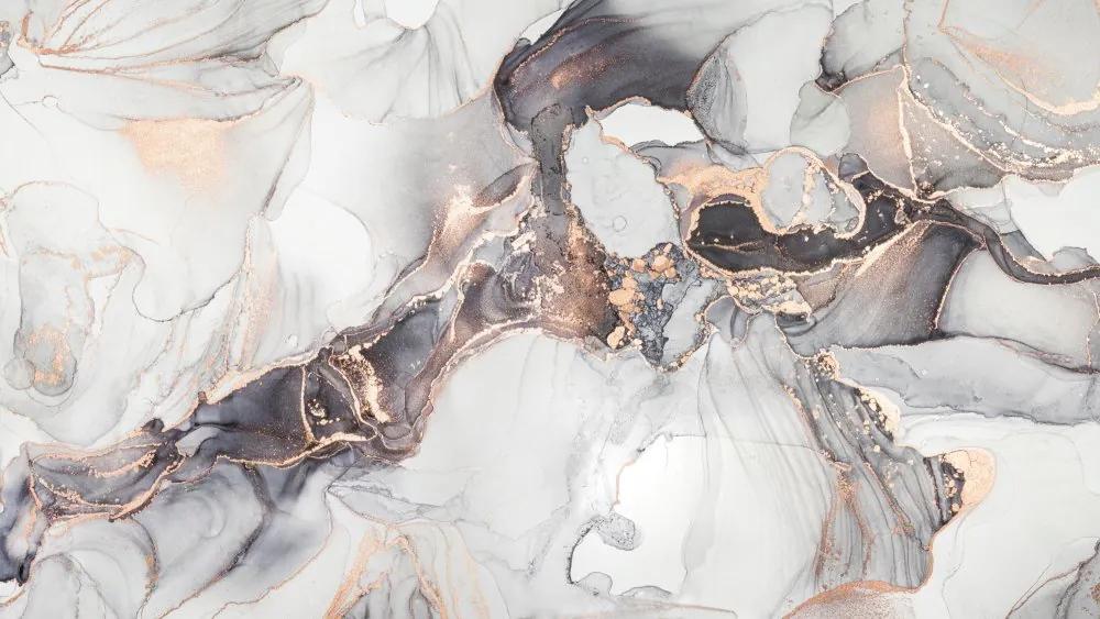 Fototapeta Luxury Abstract Fluid Art Painting In Alcohol Ink Technique, Mixture Of Black, Gray And Gold Paints. Imitation Of Marble Stone Cut, Glowing Golden Veins. Tender And Dreamy Design. Vliesová tapeta 405x270