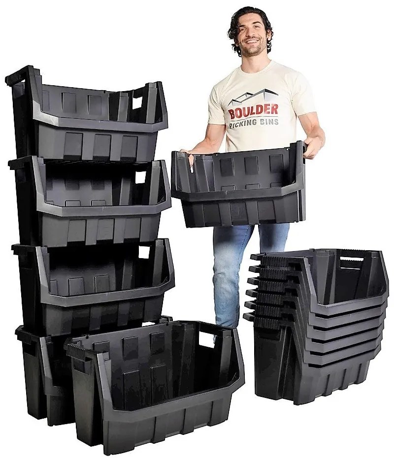 Prosperplast Dílenský úložný box se zkosenou hranou HEAVY DUTY, černý 58x38x34 XL