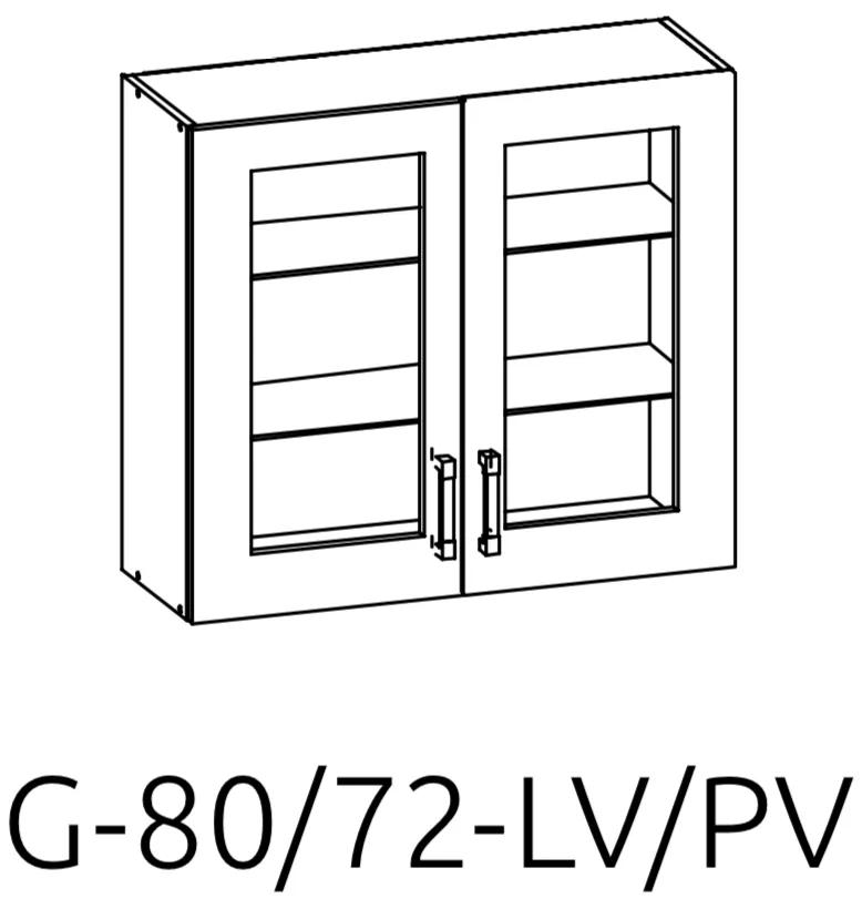 Horní prosklená skřínka kuchyně Sole G-80/72-LV Barva korpusu skříněk: Šedá grenola, Barva dvířek: Bílá lesk.
