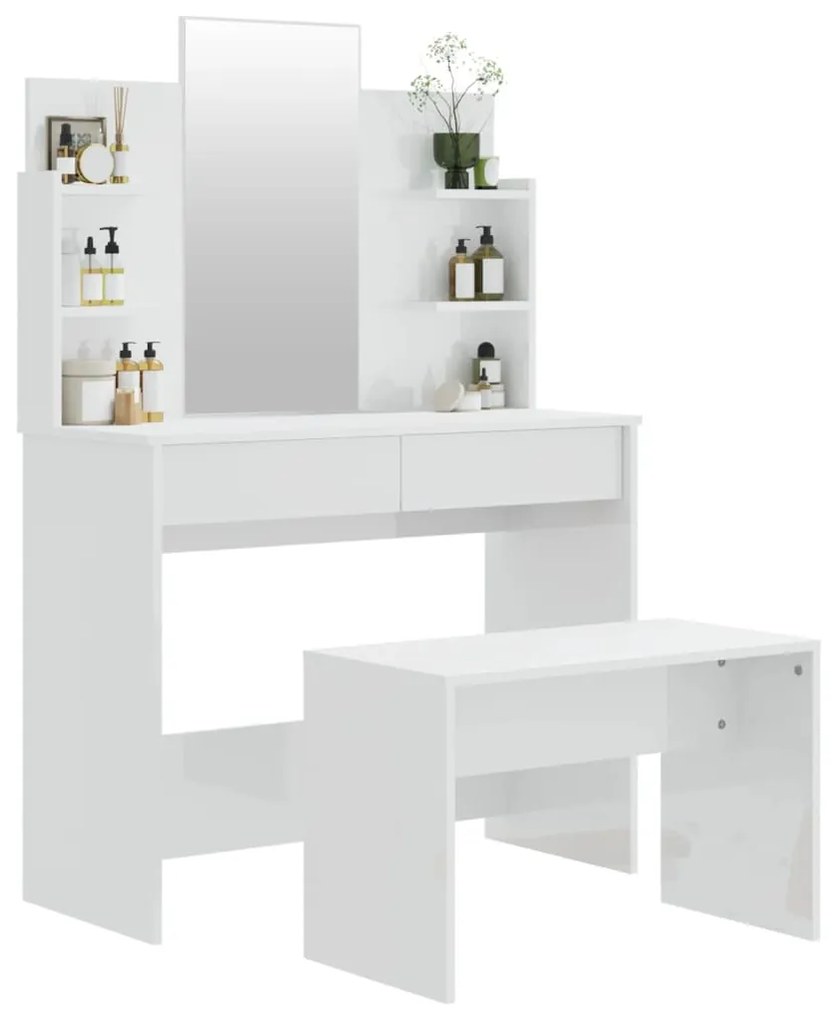 Toaletní stolek sada bílý s vysokým leskem 96 x 40 x 142 cm - Default Title