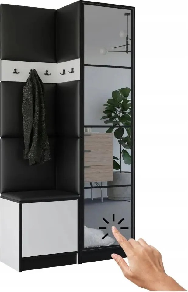 Šatní skříň EDEN 11 bílý + ekokůže černý Vzor 1
