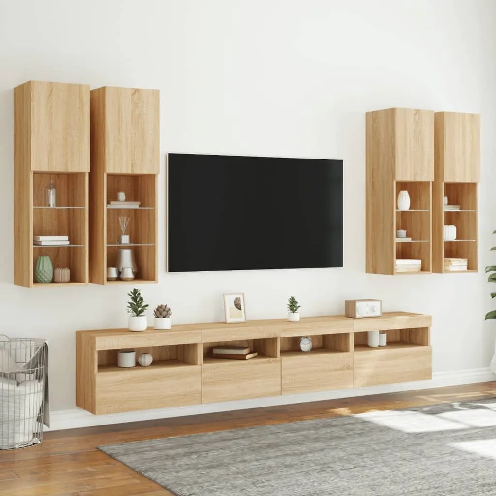 7dílná obývací stěna s LED osvětlením dub sonoma 3216773