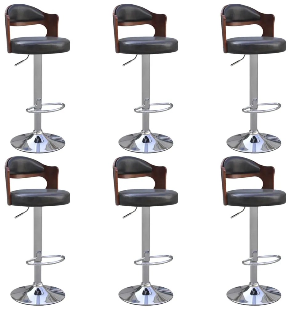 3053453 vidaXL Barové židle 6 ks rám z ohýbaného dřeva umělá kůže černé
