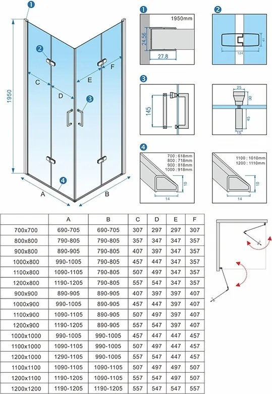 BPS-koupelny Obdélníkový sprchový kout HYD-OK12B 100x80 zlatá kartáčovaná/transparent - bez vaničky