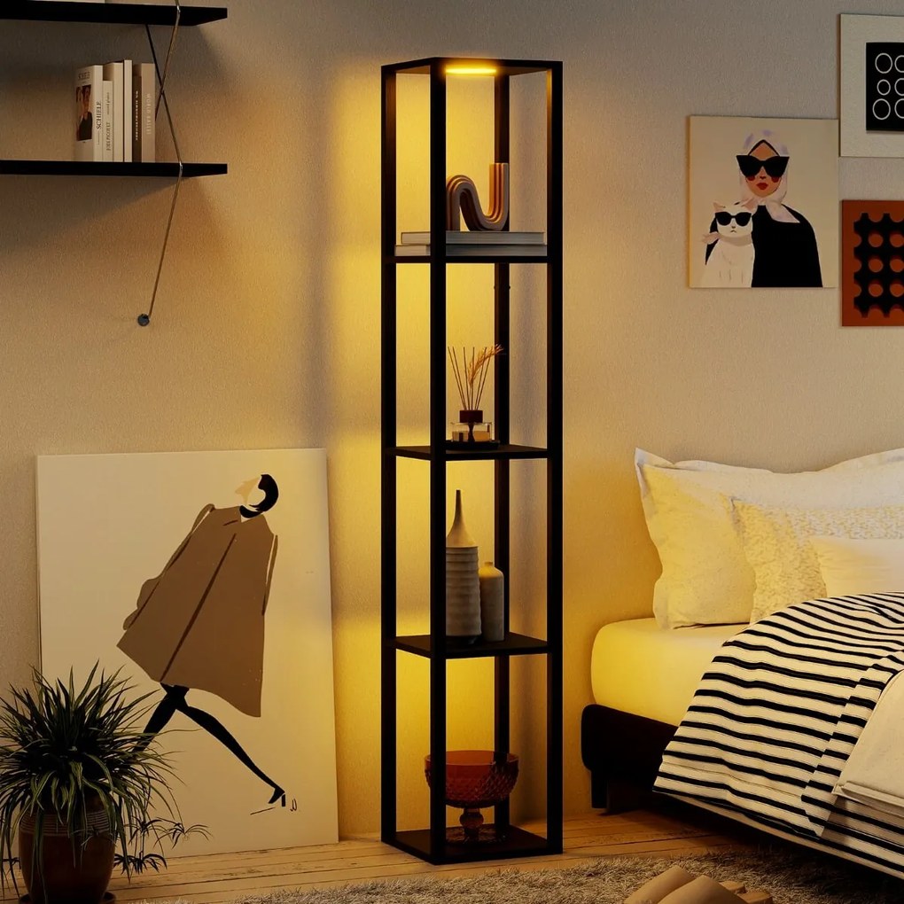 Costway Stojací lampa 162 cm s policemi a stmívatelnými LED světly a nožním