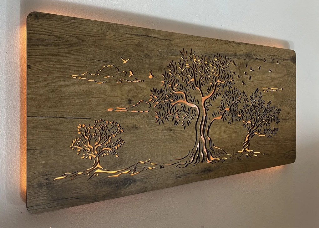 Li-Go "Tři olivy" světelný obraz 230V 110x50 cm provedení povrchu: dub