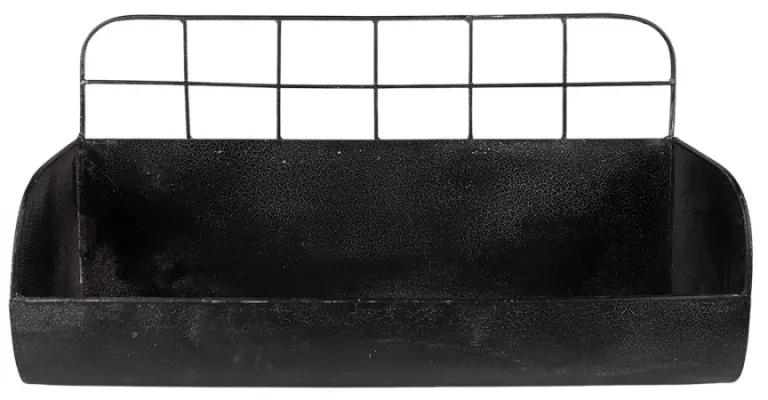 Černá antik nástěnná kovová polička – 38x14x20 cm