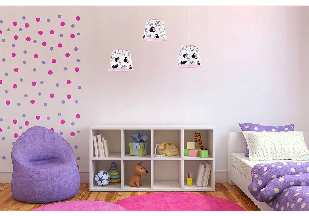 Dětské závěsné svítidlo Minnie, 3x textilní stínítko se vzorem, s