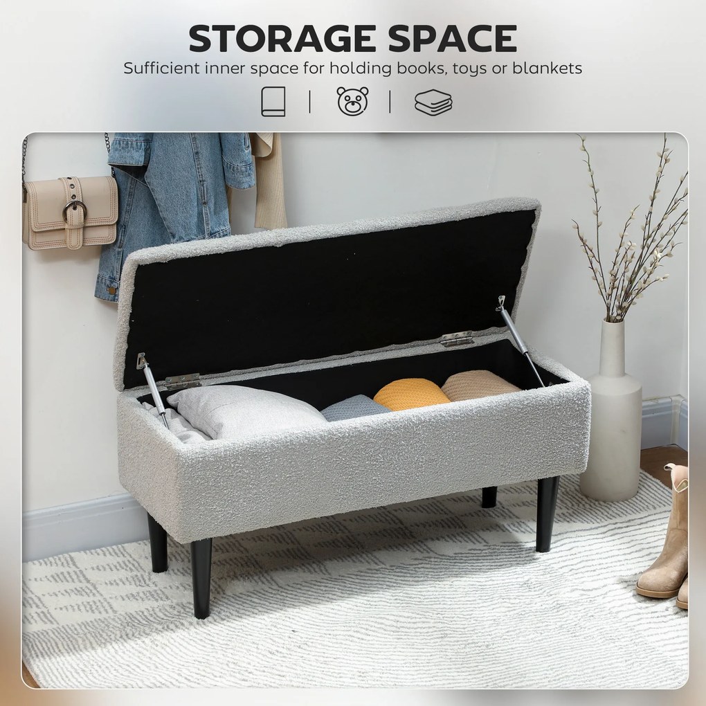 HOMCOM Lavice s úložným prostorem Čalouněná lavice s výklopným víkem v šedém sametovém vzhledu Komoda do obývacího pokoje Ložnice 95 x 38 x 45 cm | A…