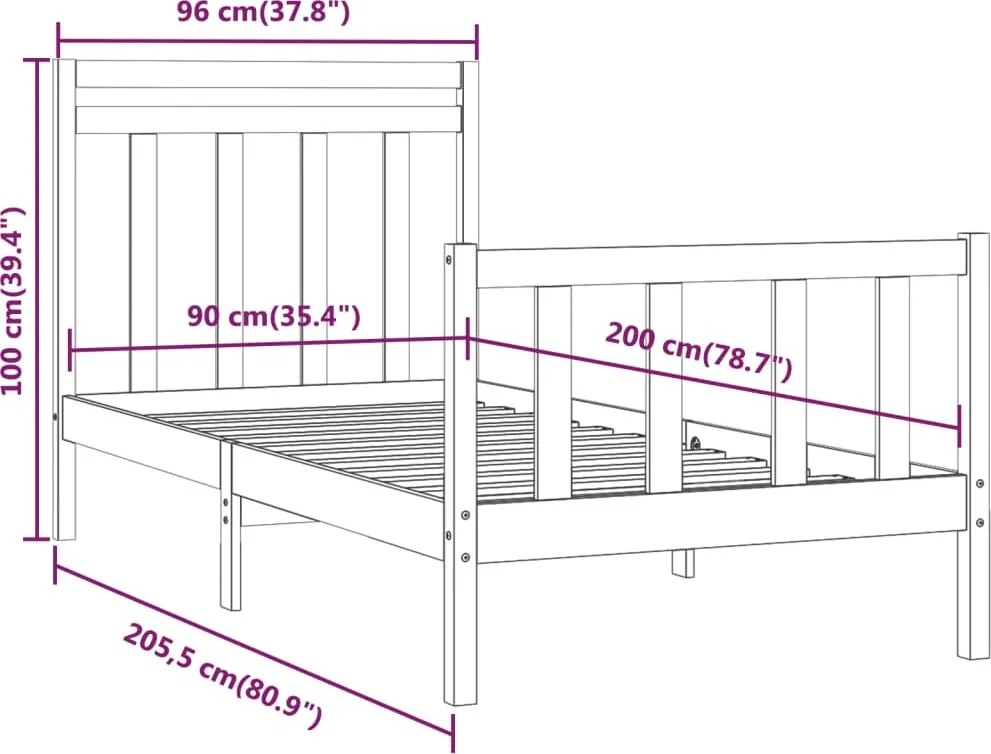 vidaXL Rám postele masivní borovice 90 x 200 cm [3107013] Barva: Bílá