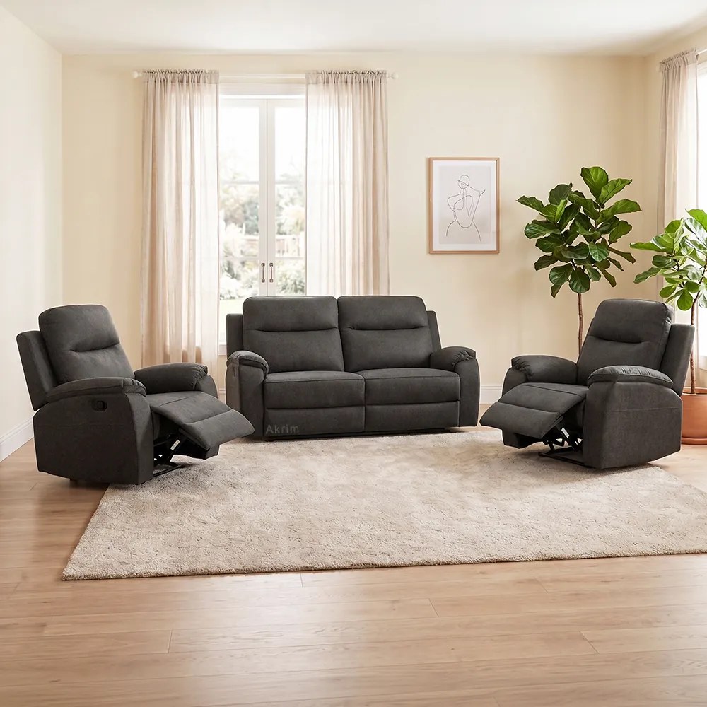 Sedací sestava MALAGA 2,5+1+1 s FUNKCÍ RELAX | tmavě šedá