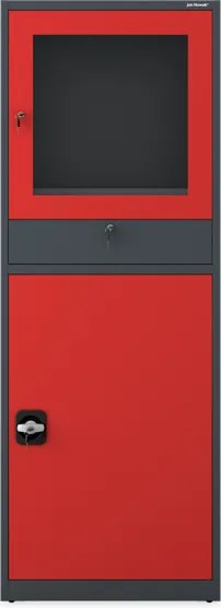 Průmyslová počítačová skříň s výsuvnou policí, antracit/červená, 640x1750x630 mm: STEVE