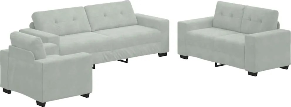 Set pohovek 3 ks Světle šedá samet 3324639
