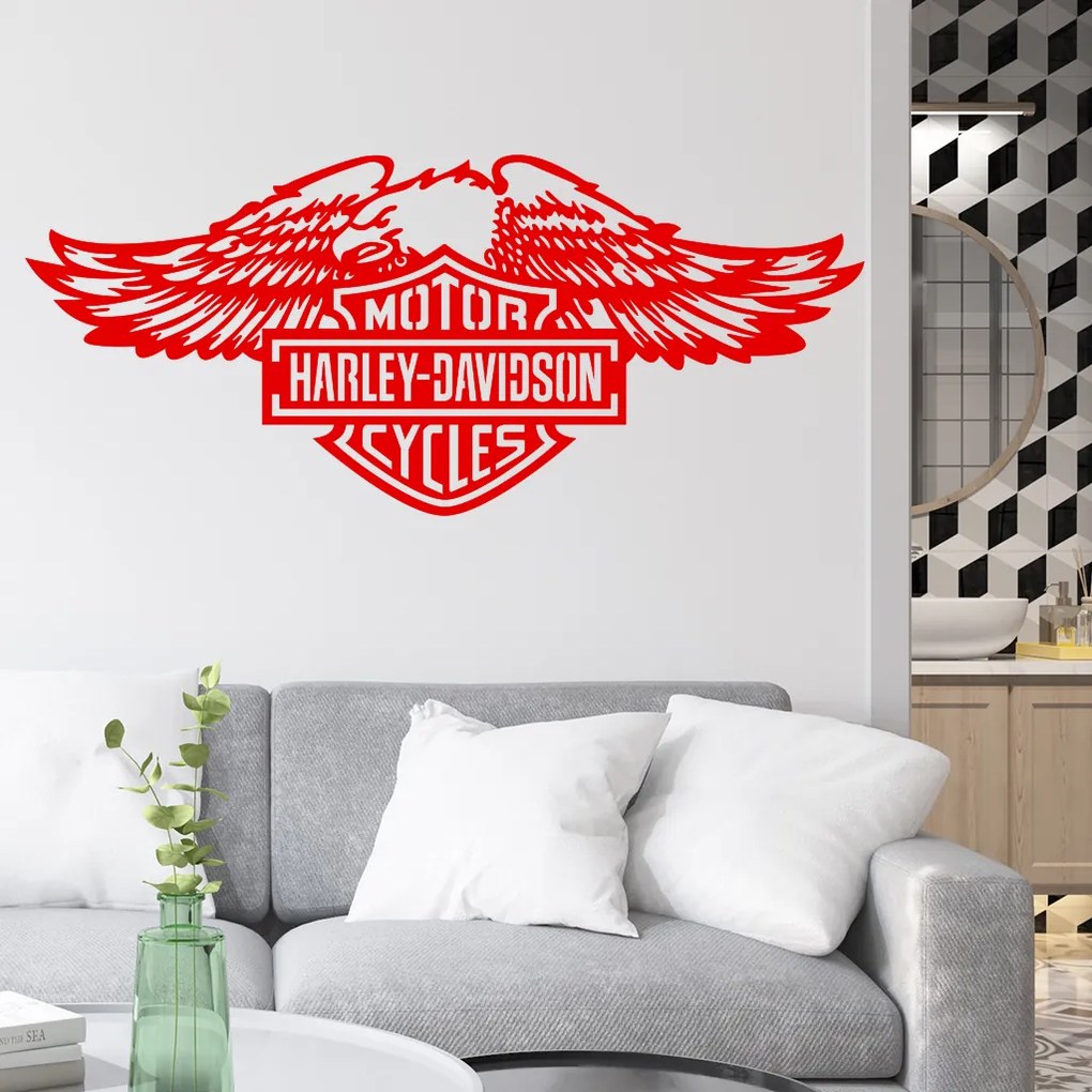 Živá Zeď Samolepka na zeď Harley Davidson orel Barva: červená, Velikost: 60 x 26 cm