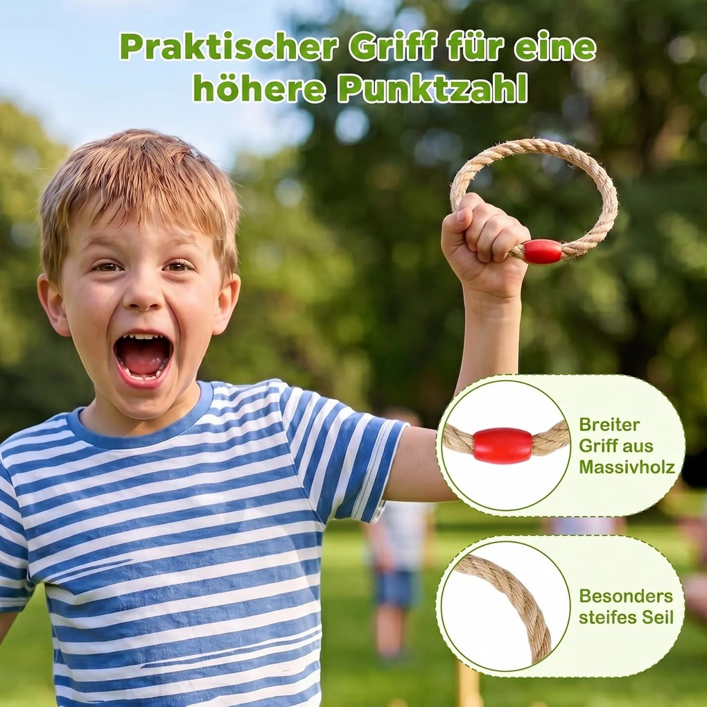 Costway Dřevěná hra na házení kroužků s 5 provazovými kroužky a 9 dřevěnou tyčí