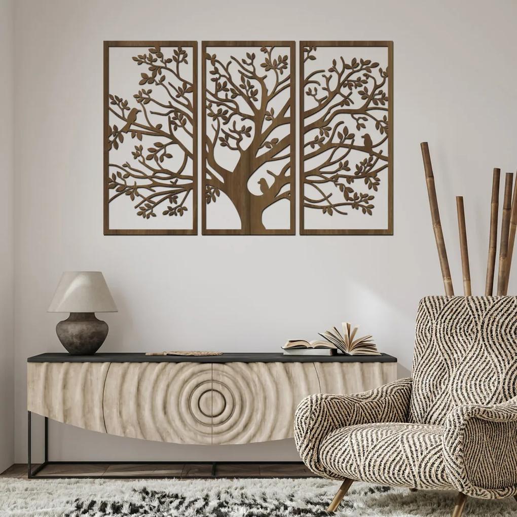 dřevo života 3 dílný dřevěný strom s ptáky Barevný vzor: Světlý dub, Rozměry (cm): 180x116