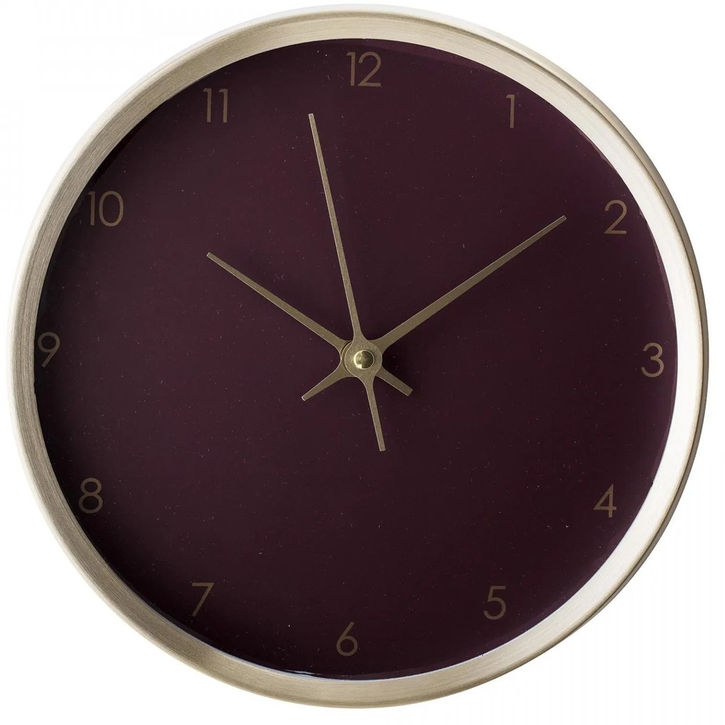 Bloomingville Nástěnné hodiny Aluminium Purple, červená barva, zlatá barva, sklo, kov