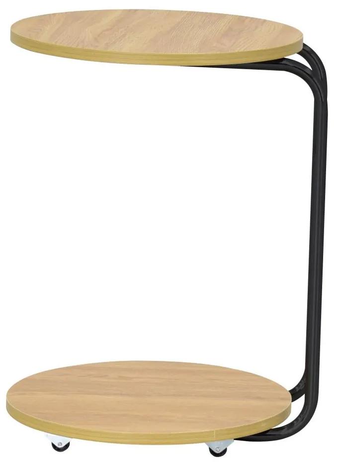Přírodní černý kovový odkládací stolek ve tvaru C na kolečkách Vilinze Emr