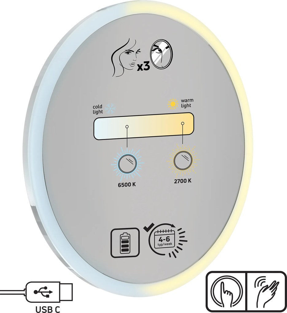 Deante Kosmetické zrcátko Round magnetické, LED osvětlení - ADR 0821