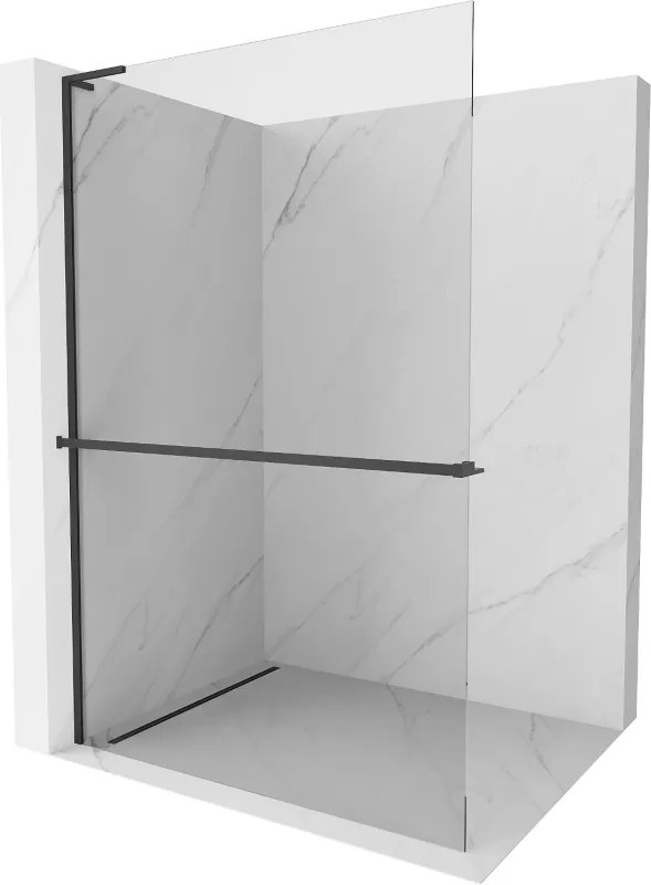 Mexen Kioto+ L, sprchová zástěna Walk-In s poličkou a věšákem 120 x 200 cm, 8mm čiré sklo, černý profil, 800-120-123-70-00