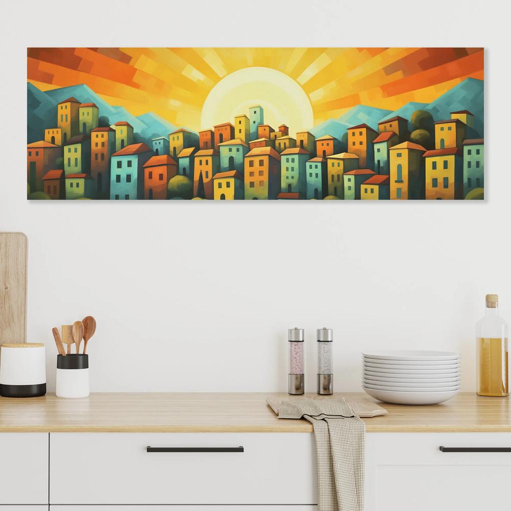 Obraz na plátně - Městečko Ascara se západem slunce FeelHappy.cz Velikost obrazu: 150 x 50 cm