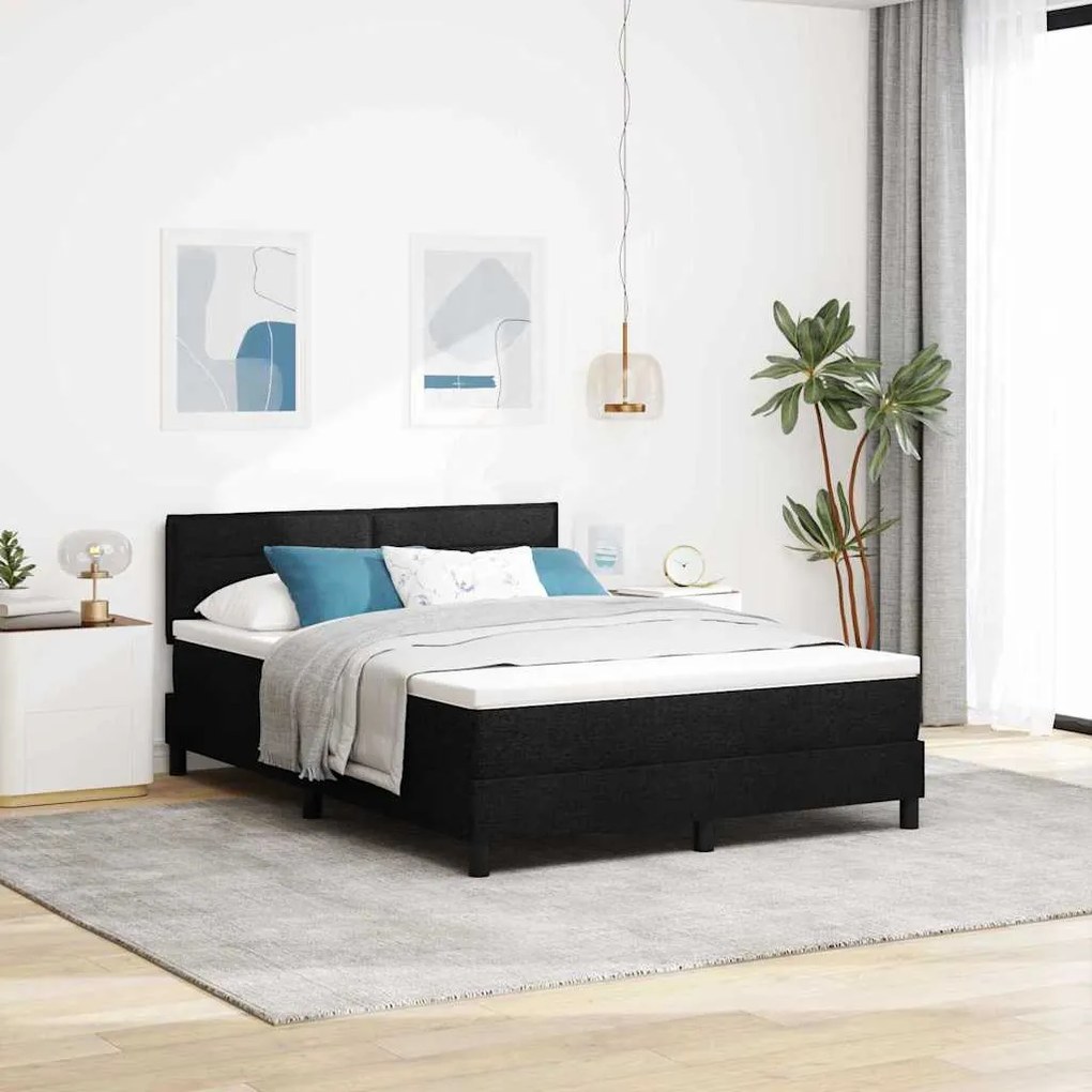 Postel s boxspringem s čelo Černý 140 x 190 cm textil 3338610