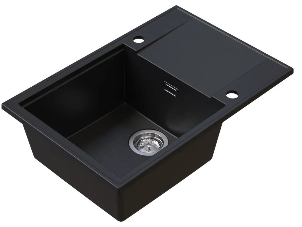 Sink Quality Sink55, kuchyňský granitový dřez 680x460x215 mm + chromový sifon, černá se zlatými body, SKQ-SINK.L.1KDO.X
